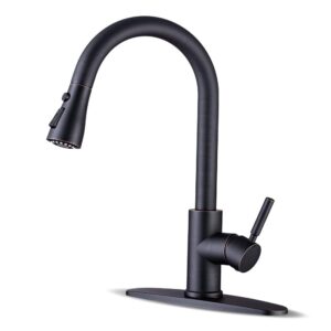 wewe kitchen faucets with pull down sprayer, farmhouse kitchen faucet oil rubbed bronze commercial modern high arc stainless steel single handle single hole for utility rv laundry sinks