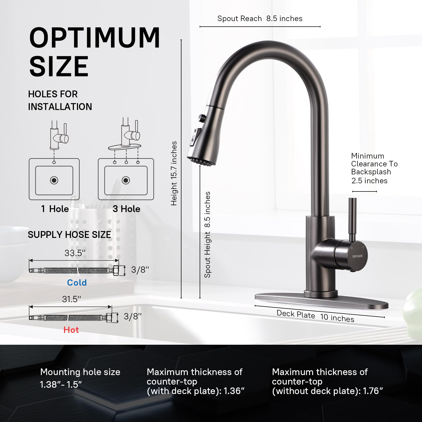 WEWE Kitchen faucets with Pull Down Sprayer, Farmhouse Kitchen Faucet Oil Rubbed Bronze Commercial Modern high arc Stainless Steel Single Handle Single Hole for Utility rv Laundry Sinks