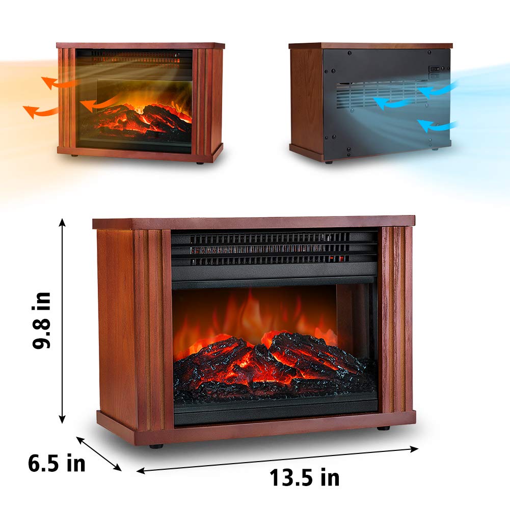 LifePlus Electric Fireplace Heater, Portable Wood Fireplace Stove with 3D Realistic Dancing Flame Effect, Tabletop Fireplace Space Heater Overheat Protection for Indoor Use Bedroom Office,1500W