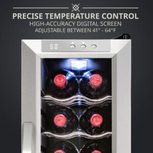 Ivation 12 Bottle Compressor Wine Cooler Refrigerator w/Lock | Large Freestanding Wine Cellar Fridge For Red, White, Champagne or Sparkling Wine | 41f-64f Digital Temperature Control Stainless Steel