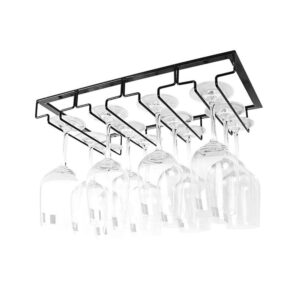 mornon 2 pack wine glass rack - 4 rows under cabinet stemware wine glass holder glasses storage hanger metal organizer for bar kitchen black