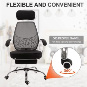 Vinsetto Ergonomic High Back Mesh Office Chair Swivel Reclining Computer Desk Chair with Retractable Footrest, Headrest, Padded Armrest