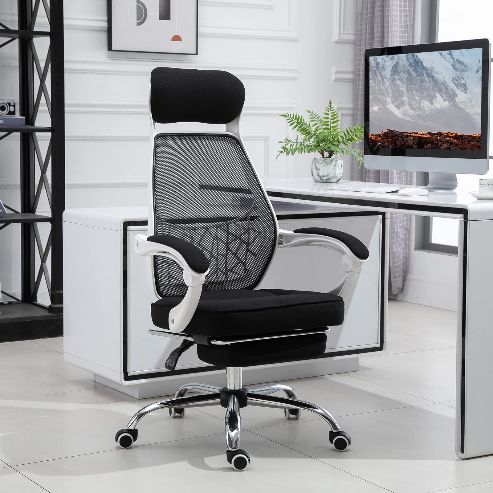 Vinsetto Ergonomic High Back Mesh Office Chair Swivel Reclining Computer Desk Chair with Retractable Footrest, Headrest, Padded Armrest