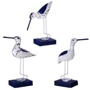 exceart 3pcs wooden seabird figurine nautical coastal birds ornament mediterranean woodcarving statue toy desktop decor for diy craft home fair garden (mixed)