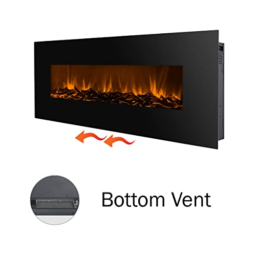 50-Inch Wall-Mounted Electric Fireplace - Fireplace Insert with LED Flames, Bottom Vents, Adjustable Heat Settings, and Remote by Northwest (Black)