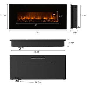 50-Inch Wall-Mounted Electric Fireplace - Fireplace Insert with LED Flames, Bottom Vents, Adjustable Heat Settings, and Remote by Northwest (Black)