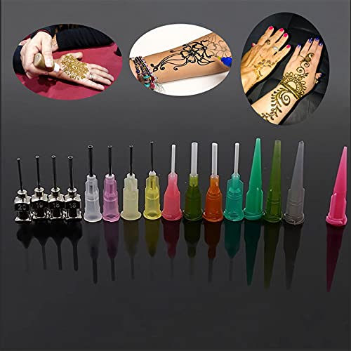 Pack of 8pcs 1 Oz.Jagua Henna Temporary Tattoo Bottle Kit, Multi Purpose Precision Applicator with 16 Blunt Tips for Body Art Paint DIY Project