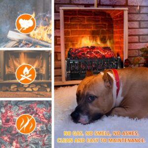 LIFEPLUS Electric Fireplace Log Set Heater 21 Inch with Remote Control 8H Timer Realistic Flame Ember Bed Adjustable Brightness Antique Bronze, Overheat Protection, Fake Fire for Christmas Home Decor