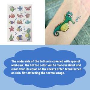 200 PCS Ocean Theme Temporary Tattoos for Kids, Beach Pool Under Sea Decorations Birthday Party Supplies Favors, Fake Tattoos Stickers With Mermaid Shark Tropical Fish Whale for Boys and Girls