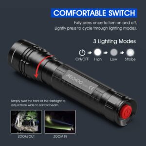 RECHOO High-Powered LED Flashlight S2000, Upgraded Powerful 2000 High Lumens Flashlights with 3 Modes, Zoomable, Water Resistant Flash Light for Home, Camping, Emergency, Hiking, Outdoor