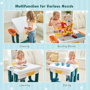 Costzon 5 in 1 Kids Multi Activity Table and Chair Set, Building Block Table w/Double-Sided Board, Storage, Children Draw Table w/Pen Folding to Toddler Luggage, Gift for Boys & Girls