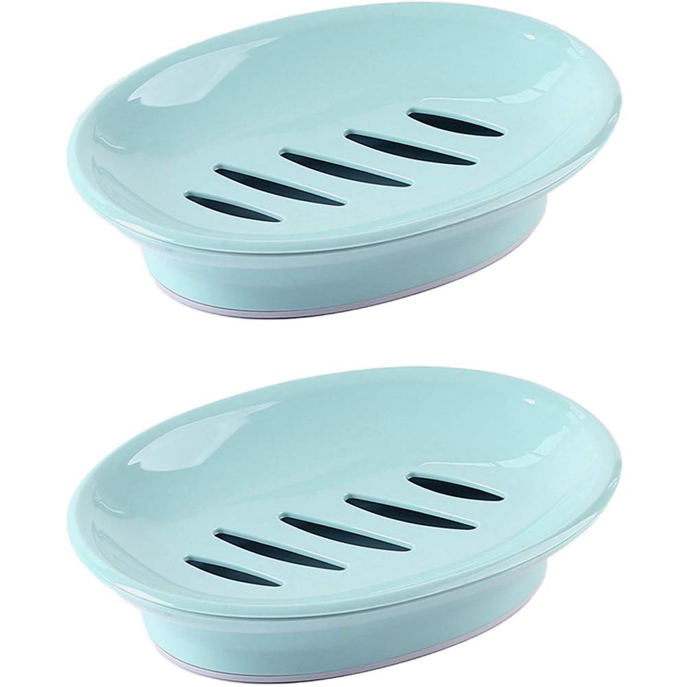 WYOK 2-Pack Soap Dish with Drain Soap Holder Easy Cleaning Soap Saver Dry Stop Mushy Soap Tray for Shower Bathroom Kitchen(Blue)