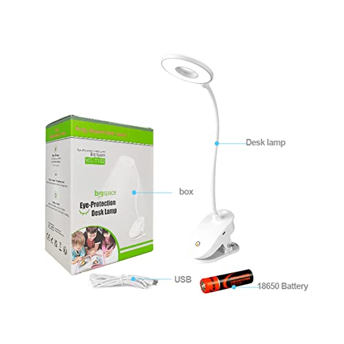 Clip on Lamp,Battery Powered Reading Lamp,Clip on Light for Bed Clip on Battery Light with 3 Brightness Level,USB Rechargeable, Reading Lamp