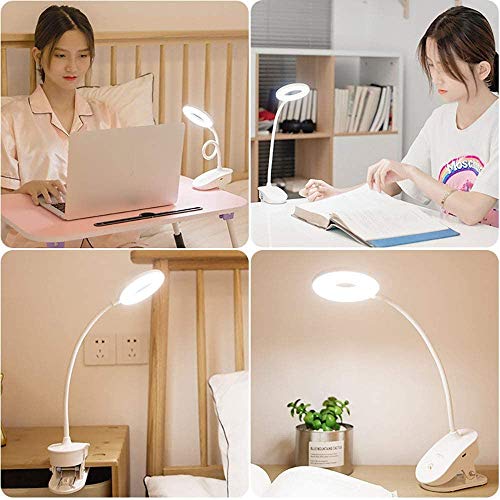 Clip on Lamp,Battery Powered Reading Lamp,Clip on Light for Bed Clip on Battery Light with 3 Brightness Level,USB Rechargeable, Reading Lamp