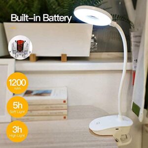 Clip on Lamp,Battery Powered Reading Lamp,Clip on Light for Bed Clip on Battery Light with 3 Brightness Level,USB Rechargeable, Reading Lamp