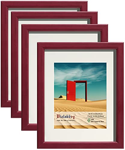 VIOLABBEY 11x14 Picture Frames Red Set of 4, Fits 8x10 Pictures with Mat or 11x14 Photos without Mat, Photo Frame with Real Glass, Vertical or Horizontal for Wall and Tabletop Display