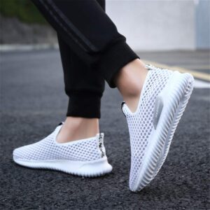 JOYVIP Men Women Athletic Non-Slip Running Sneakers Breathable Mesh Slip-On Work Shoes White