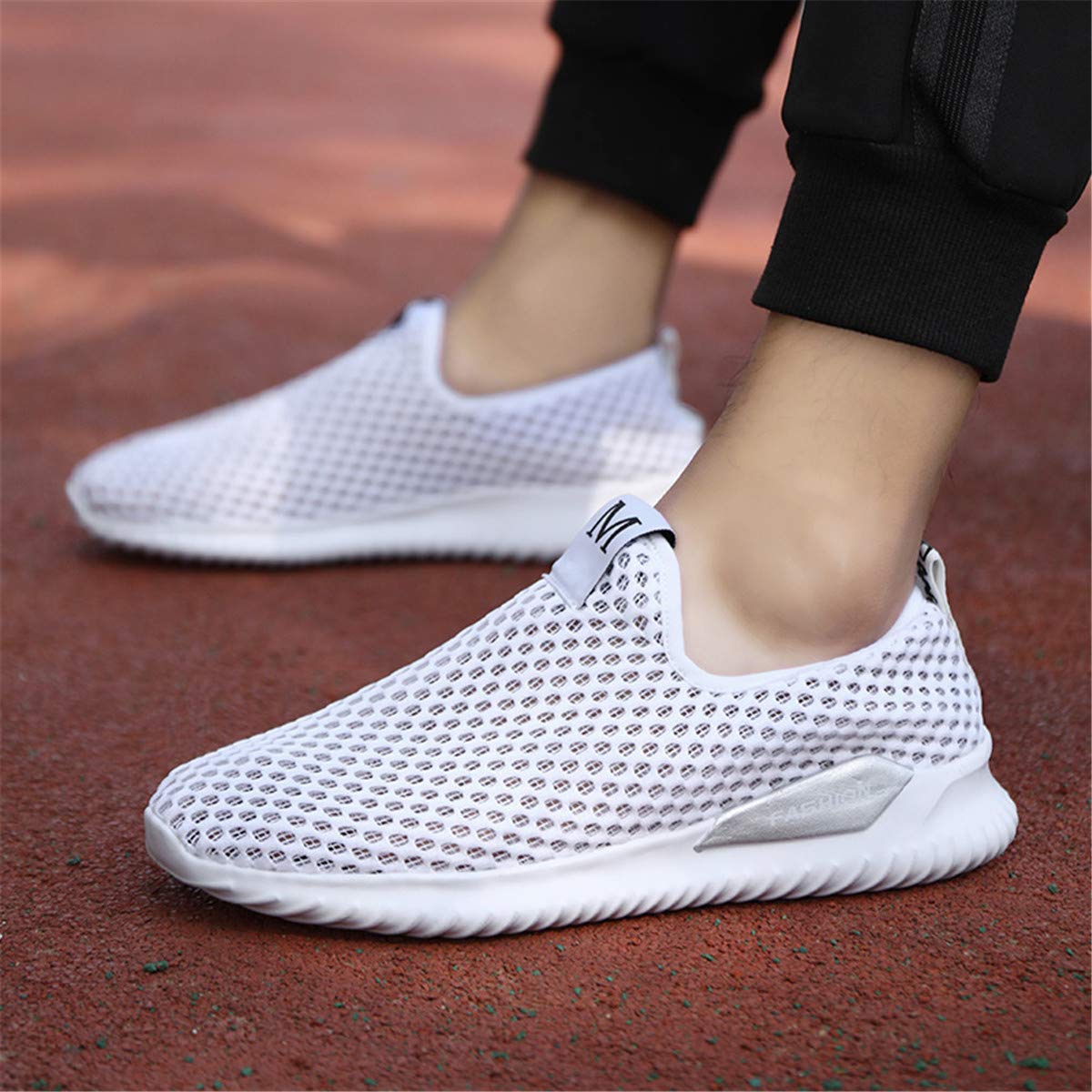 JOYVIP Men Women Athletic Non-Slip Running Sneakers Breathable Mesh Slip-On Work Shoes White