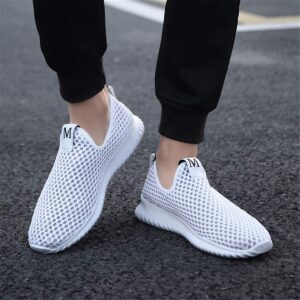 JOYVIP Men Women Athletic Non-Slip Running Sneakers Breathable Mesh Slip-On Work Shoes White