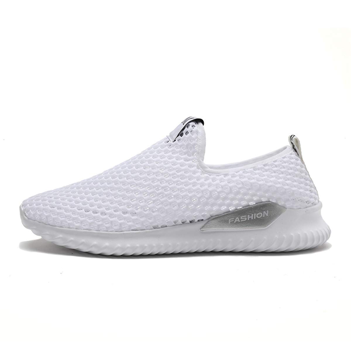 JOYVIP Men Women Athletic Non-Slip Running Sneakers Breathable Mesh Slip-On Work Shoes White