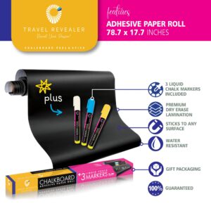 Travel Revealer Chalkboard Contact Paper Self Adhesive Dry Erase Contact Paper Roll +3 Liquid Chalk Markers 17.7x78.7 Wallpaper Stick & Peel Removable Contact Paper Blackboard Vinyl Black Stickers