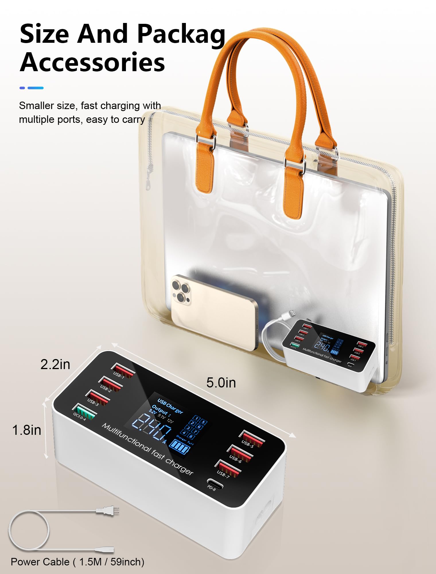 Charging Station for Multiple Devices, 8 Ports USB Charging Dock with QC3.0/PD18W USB-C Fast Charging Station for Multiple Devices Apple, Compatible with Ipad/MacBook Pro/Air, iPhone/Galaxy, Ect