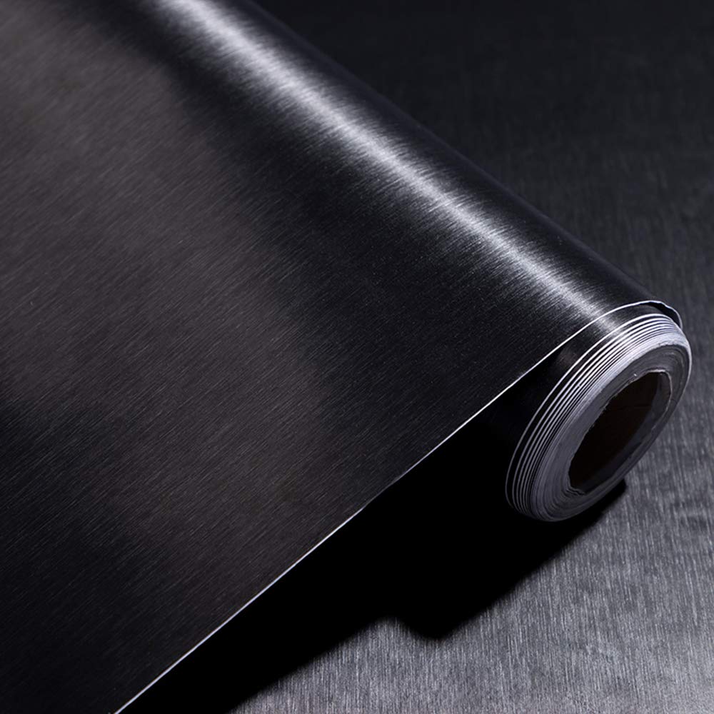 Taogift Self Adhsesive Vinyl Film Black Brushed Metal Stainless Steel Contact Paper for Dishwasher Fridge Refrigerator Stove Appliances Kitchen Cabinets Countertops Walls Backplash 15.7x117 Inches