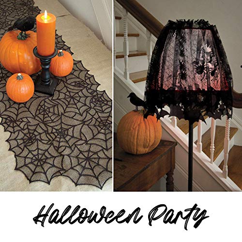 Beeager 5 Pack Halloween Spider Decorations Sets -Halloween Fireplace Mantel Scarf & Round Table Cover & Lace Table Runner & Cobweb Lampshade & 60 pcs Scary 3D Bat for Halloween Party Decors (1) (1)