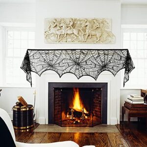 Beeager 5 Pack Halloween Spider Decorations Sets -Halloween Fireplace Mantel Scarf & Round Table Cover & Lace Table Runner & Cobweb Lampshade & 60 pcs Scary 3D Bat for Halloween Party Decors (1) (1)