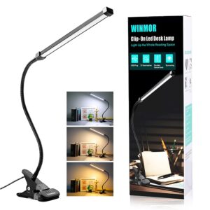 morw winmor led clip on desk lamp,3 color 11 brightness,64 led 10w book reading light,usb plug,stepless dimmer auto off,clamp desk lights for bedside computer home office