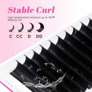 TDANCE Eyelash Extension Supplies Rapid Blooming Volume Eyelash Extensions Thickness 0.03 CC Curl Mix 14-19mm Easy Fan Volume Lashes Self Fanning Individual Eyelashes Extension (CC-0.03,14-19mm)