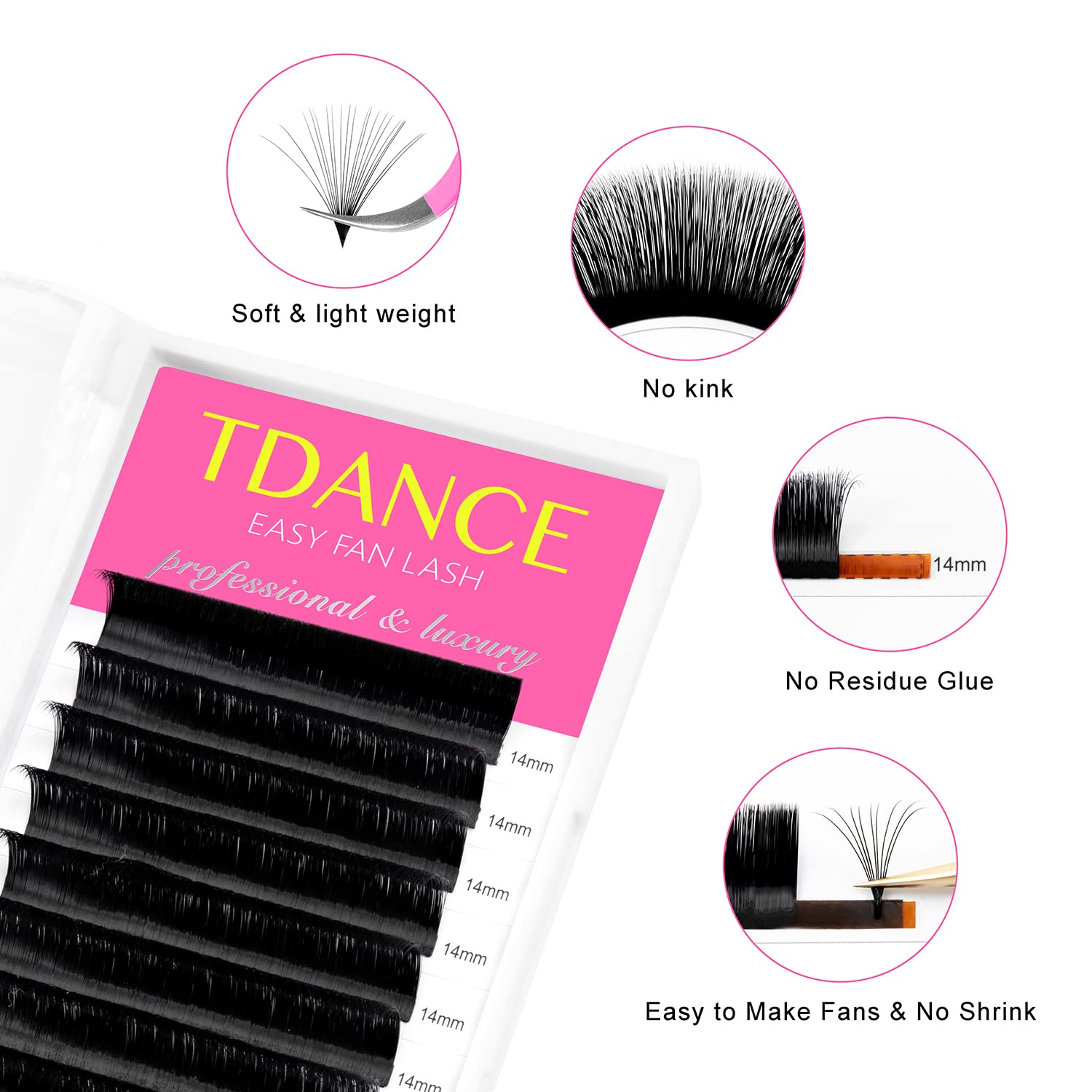 TDANCE Eyelash Extension Supplies Rapid Blooming Volume Eyelash Extensions Thickness 0.03 CC Curl Mix 14-19mm Easy Fan Volume Lashes Self Fanning Individual Eyelashes Extension (CC-0.03,14-19mm)