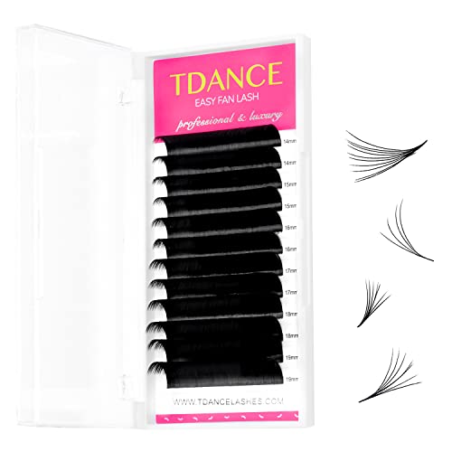 TDANCE Easy Fan Lash Extension Rapid Blooming Volume Eyelash Extensions C CC D DD J B L Curl 0.03-0.12mm Thickness Easy Fan Volume Lashes Self Fanning Eyelashes Extension (D-0.07,14-19mm)