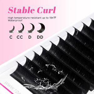 TDANCE Easy Fan Lash Extension Rapid Blooming Volume Eyelash Extensions C CC D DD J B L Curl 0.03-0.12mm Thickness Easy Fan Volume Lashes Self Fanning Eyelashes Extension (D-0.07,14-19mm)