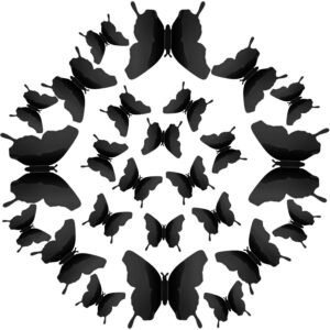 48 pieces butterfly wall decor diy mirror 3d butterfly stickers removable butterfly decals for home nursery classroom kids bedroom bathroom living room decor (black)