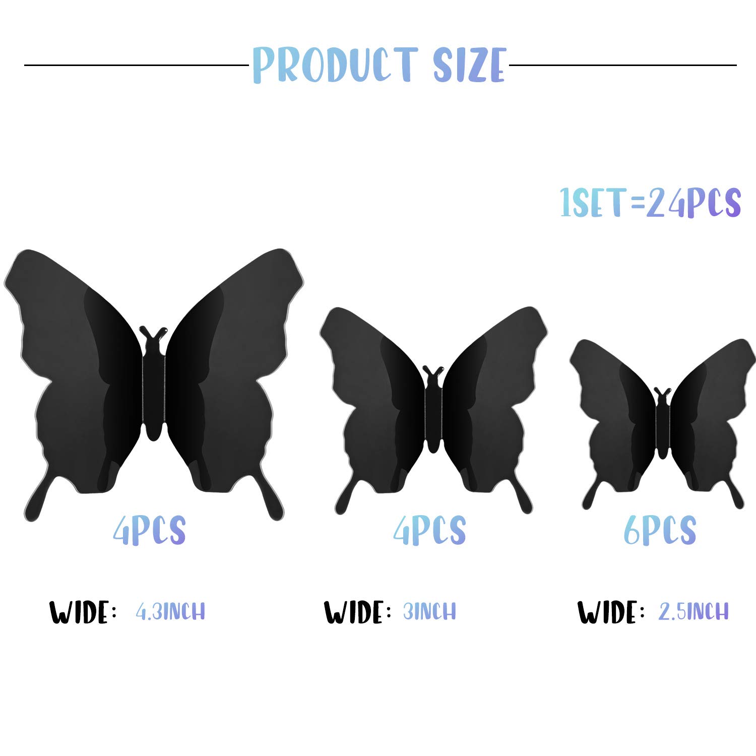 48 Pieces Butterfly Wall Decor DIY Mirror 3D Butterfly Stickers Removable Butterfly Decals for Home Nursery Classroom Kids Bedroom Bathroom Living Room Decor (Black)