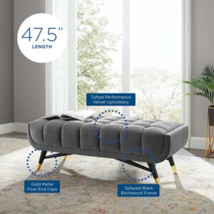 Modway Adept 47.5" Performance Velvet Bench in Gray, 47.5 Inches