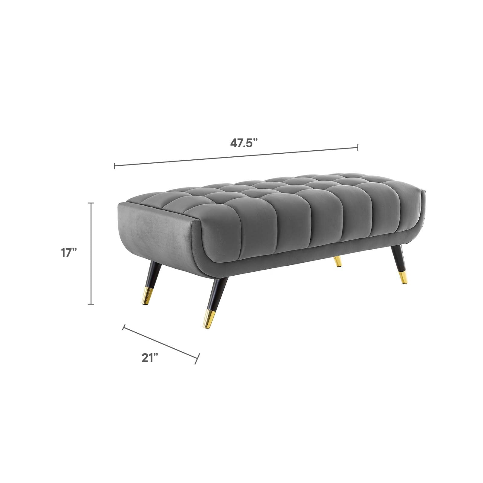 Modway Adept 47.5" Performance Velvet Bench in Gray, 47.5 Inches