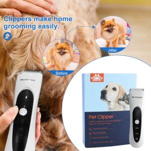 MoYouno Professional Dog Grooming Clippers, White, 2-in-1 Detachable Premium Blades, Super Quiet, Low Vibration, Guide Combs & Scissor, Rechargeable