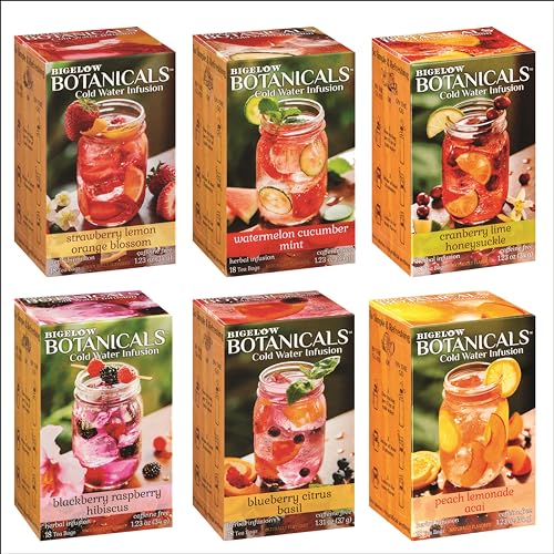 Bigelow Botanicals Cold Water Herbal Infusion Variety Pack, Caffeine Free, 18 Count (Pack of 6), 108 Total Tea Bags