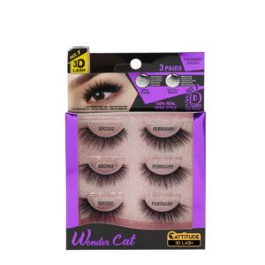 ebin new york cattitude 3d lash 3 pair – wonder cat 3d faux mink lash enviable volume lightweight comfortable wear double layered wispy lash fullness reusable