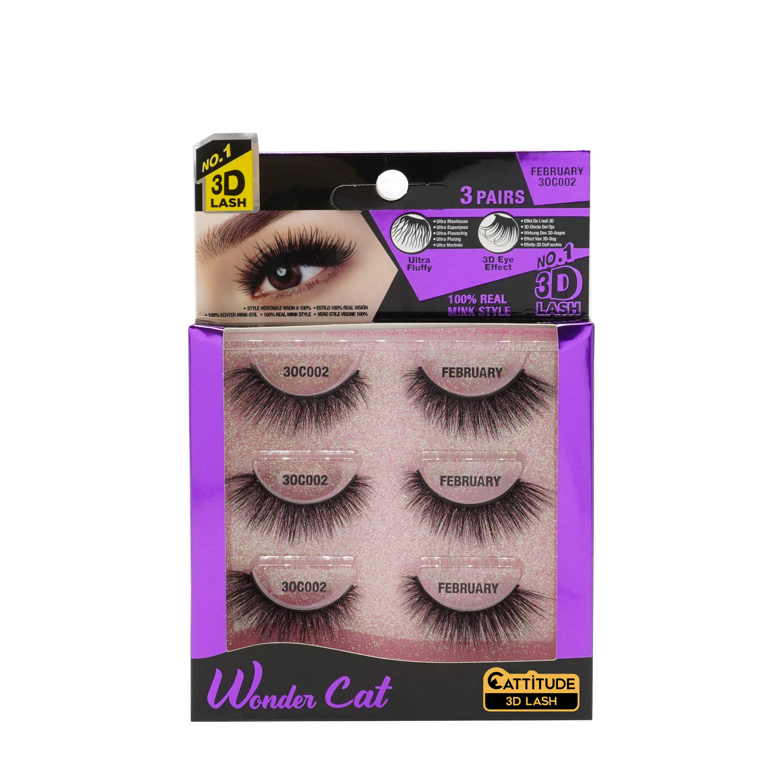 EBIN NEW YORK Cattitude 3D Lash 3 Pair – Wonder Cat 3D Faux Mink Lash Enviable Volume Lightweight Comfortable Wear Double Layered Wispy Lash Fullness Reusable