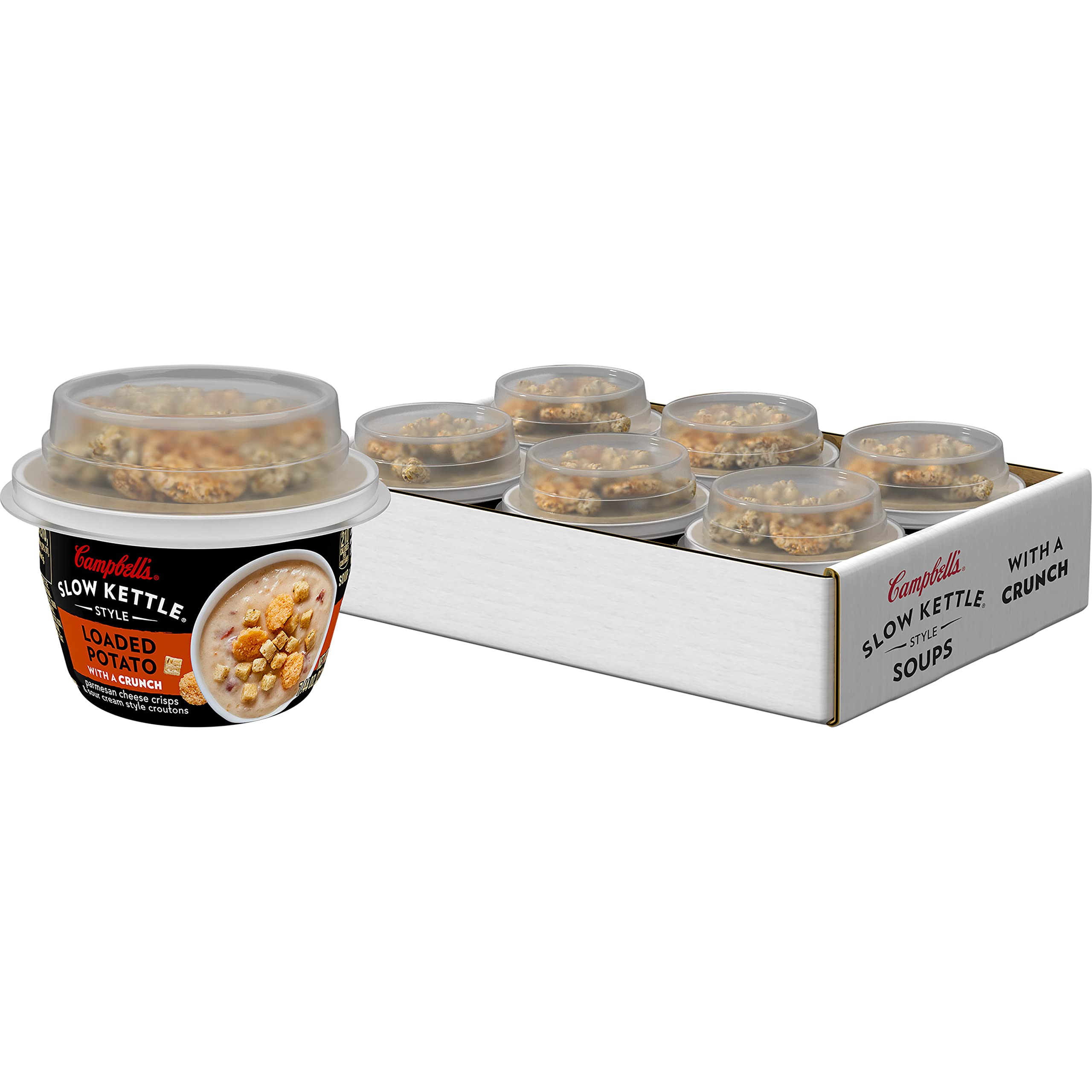 Campbell's Slow Kettle Style Loaded Potato Soup With A Crunch, 7 oz Microwavable Cup (Case of 6)