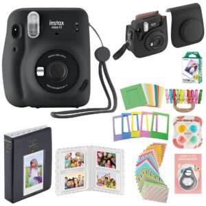 fujifilm instax mini 11 instant camera (charcoal grey) with case, 20 fujifilm films and more accessories photo microfiber cloth…