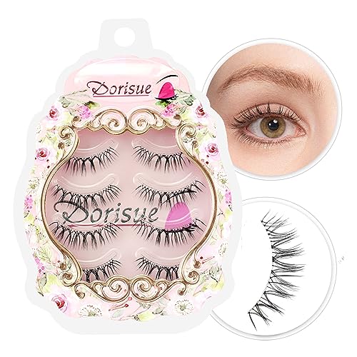 Dorisue Eelashes Natural look wispies Short lashes 3D natural looking eyelashes LightWeight eyelashes 4 Pairs lashes pack