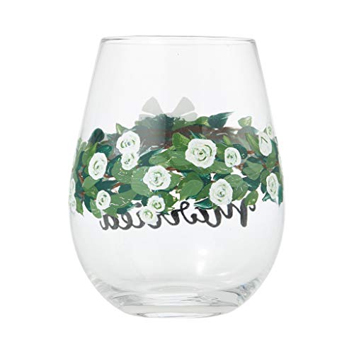 Enesco Designs by Lolita Just Married Wedding Hand-Painted Artisan Stemless Wine Glass Set, 20 Ounce, Multicolor