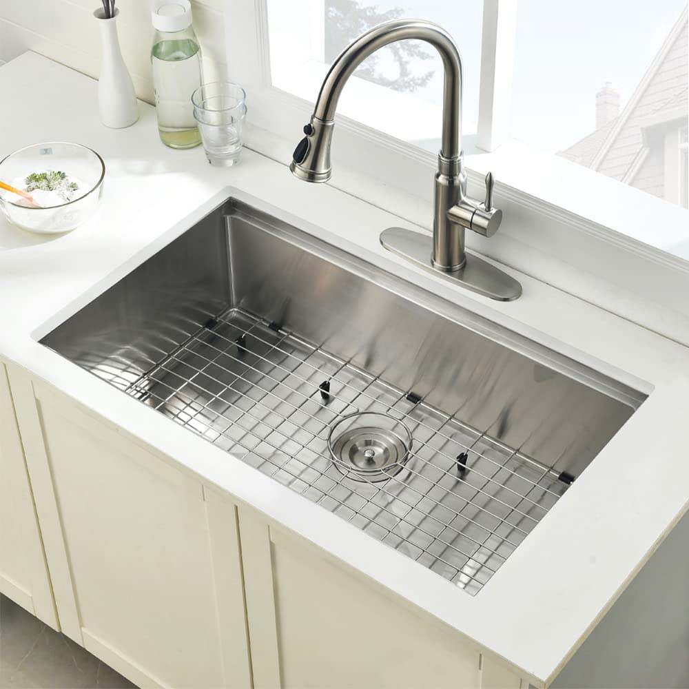 30 Inch Undermount Kitchen Sink Stainless Steel, BoomHoze 30 x 19 Inch Undermount Workstation Sink Commercial 16 Gauge Stainless Steel Undermount Sink Deep Single Bowl Kitchen Sink with Accessories