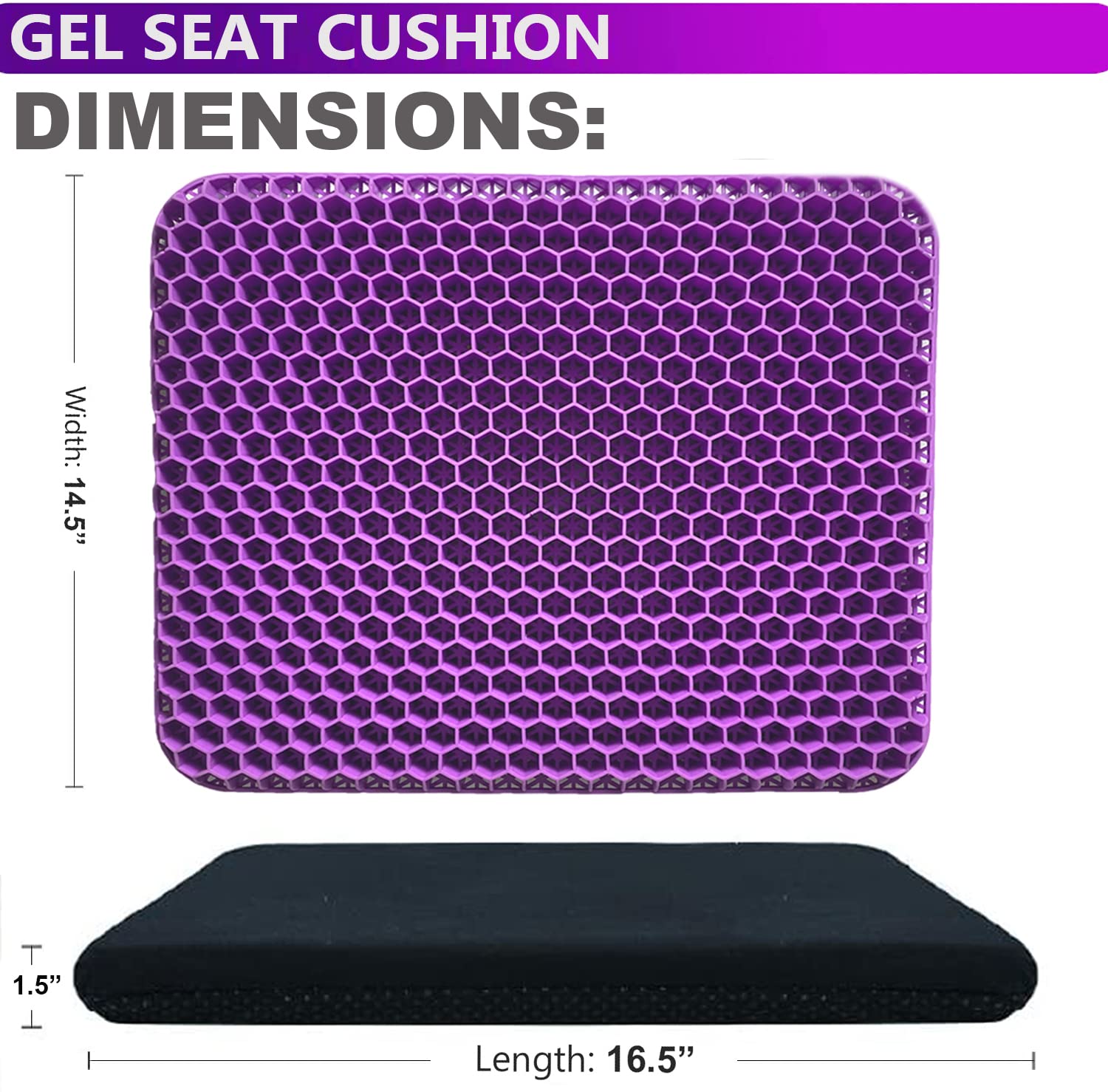 Gel Seat Cushion Pillow for Long Sitting – Office Chair Car Egg Seat Cushion with Non-Slip Cover for Back, Coccyx & Tailbone Pain Relief Pad - Pressure Reducing Honeycomb Designed for Comfort