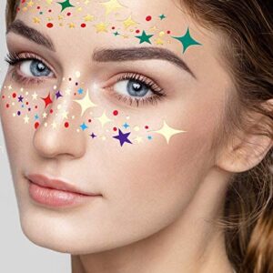 Zonon,20 Sheets Face Metallic Temporary Tattoo Sticker, Face Gold Temporary Transfer Tattoo Freckle Sticker for Women Girls Halloween Makeup Dancer Costume Parties