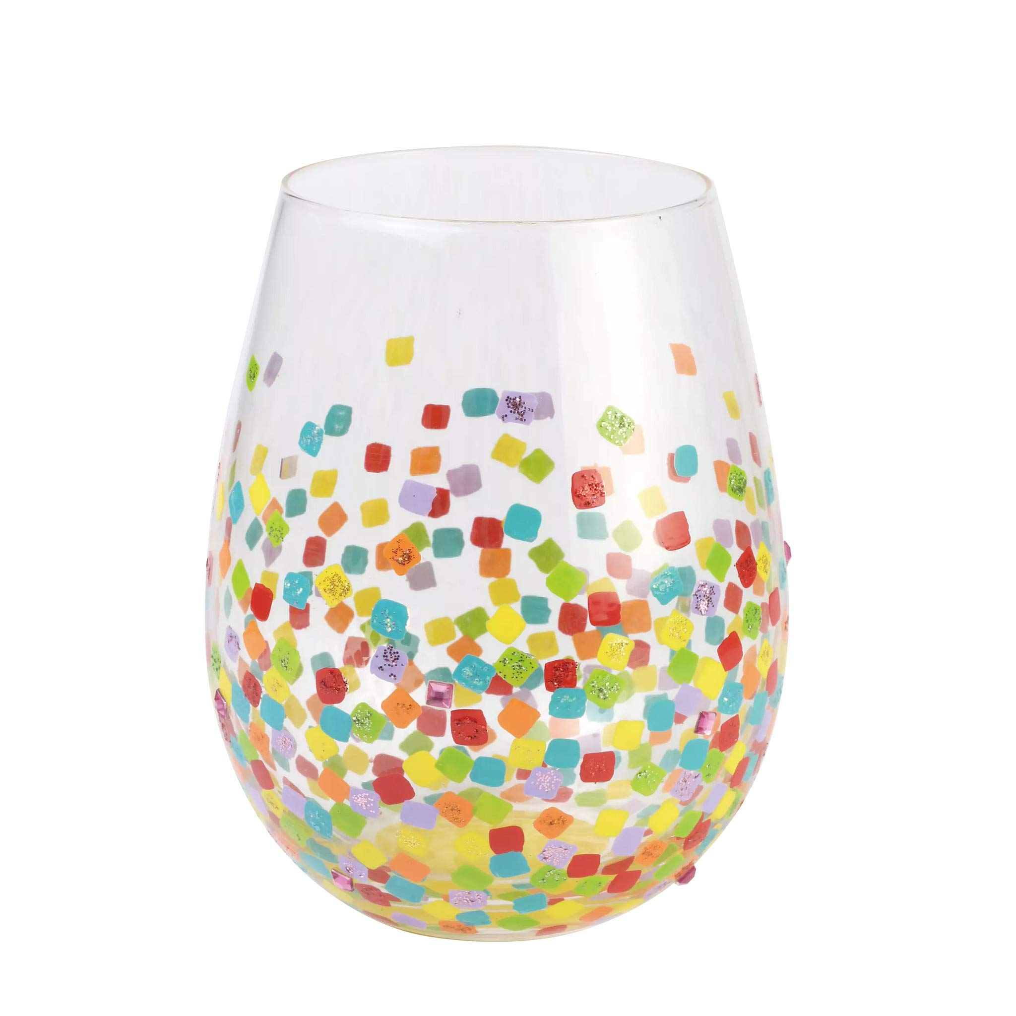 Enesco Designs by Lolita Confetti Hand-Painted Artisan Stemless Wine Glass, 20 Ounce, Multicolor